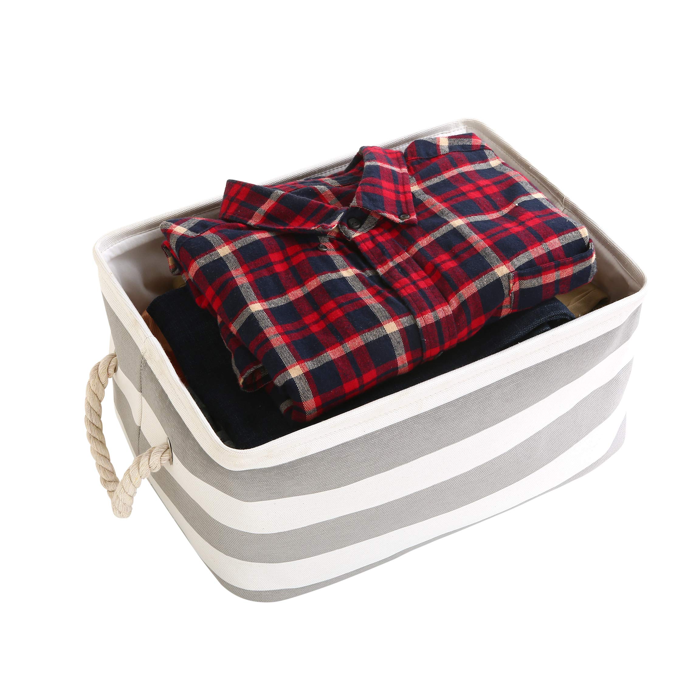 Storage Bin, Zonyon 15.7''L Rectangular Collapsible Linen Foldable Storage Container,Baby Basket,Hamper Organizer with Rope Handles for Boys,Girls,Kids,Toys,Office,Bedroom,Closet,Gift Basket,Grey