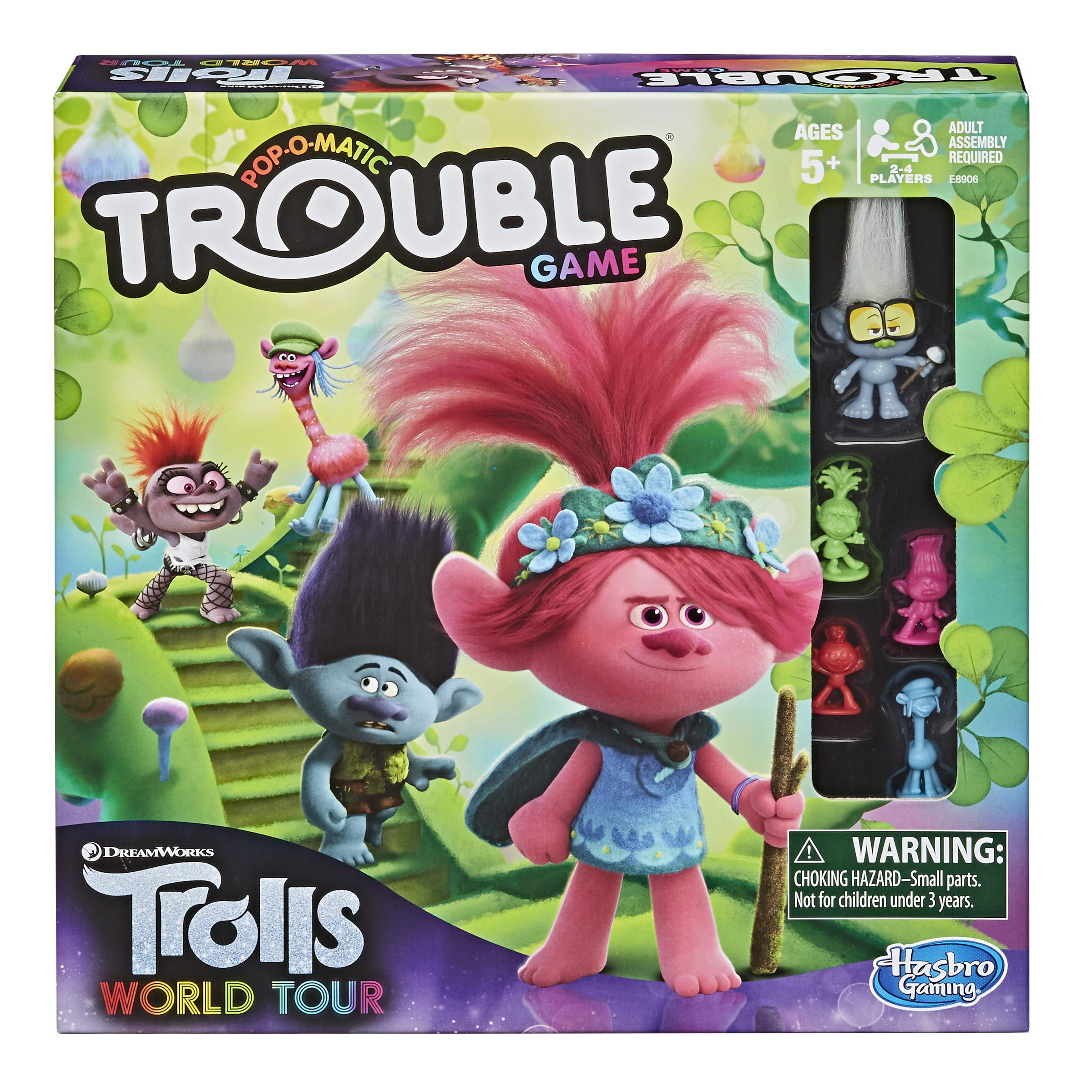 Trouble: DreamWorks Trolls World Tour Edition Board Game for Kids Ages 5 and Up; Includes Tiny Diamond Figure with Hair, Model:E8906