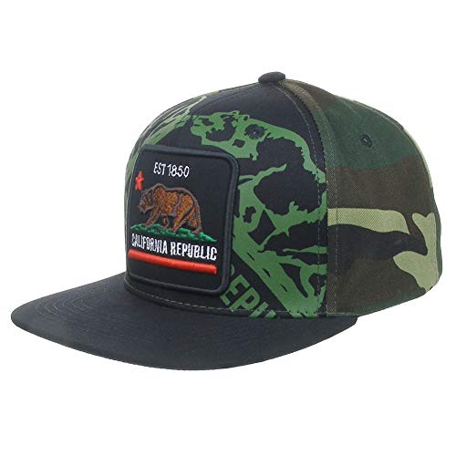 Top Level California Republic Bear High Definition Embroidery Flat Brim Snapback Hat/Cap 060420A - Black/Camo