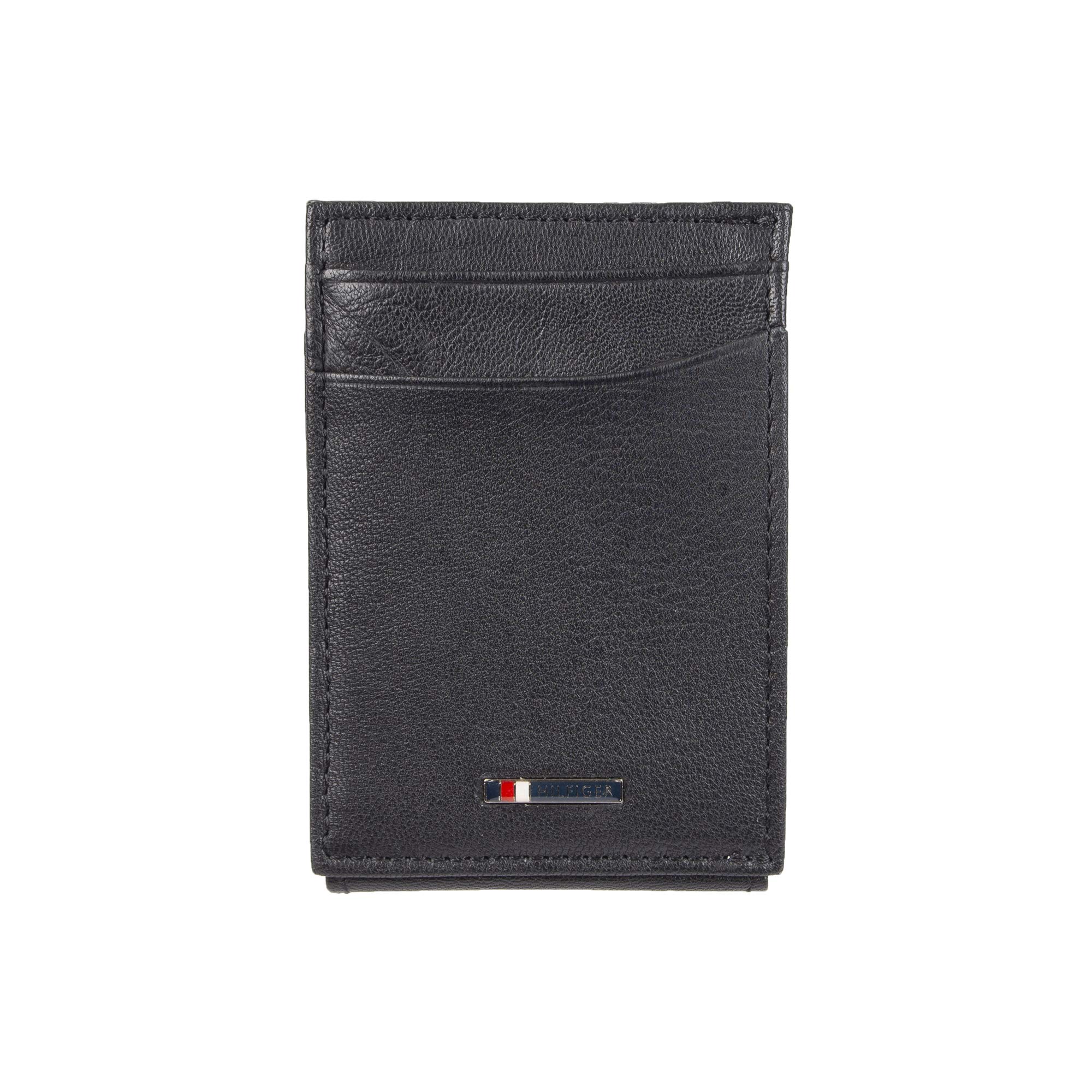 Tommy Hilfiger mens Leather Slim Front Pocket Card Case Wallet, Black, One Size US