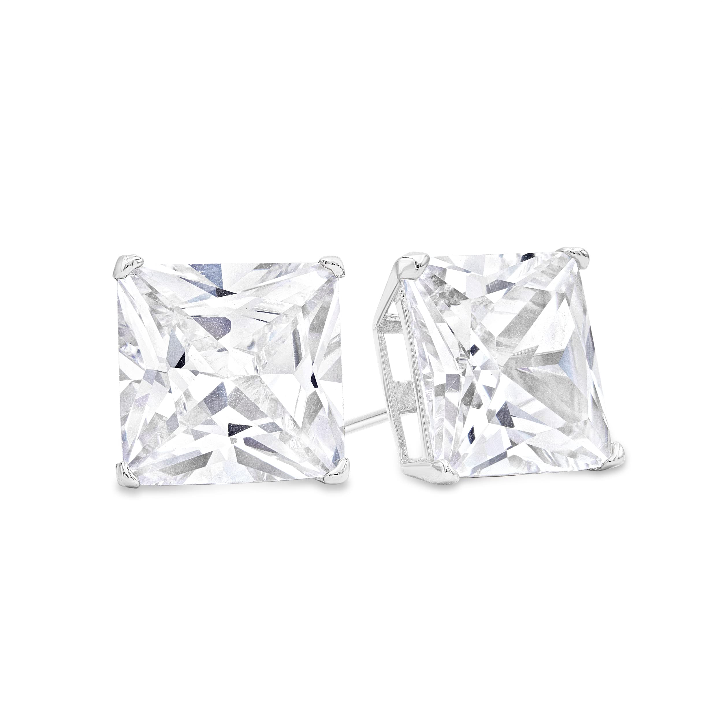 Sterling Silver Basket Set Square CZ Stud Earrings 12x12mm