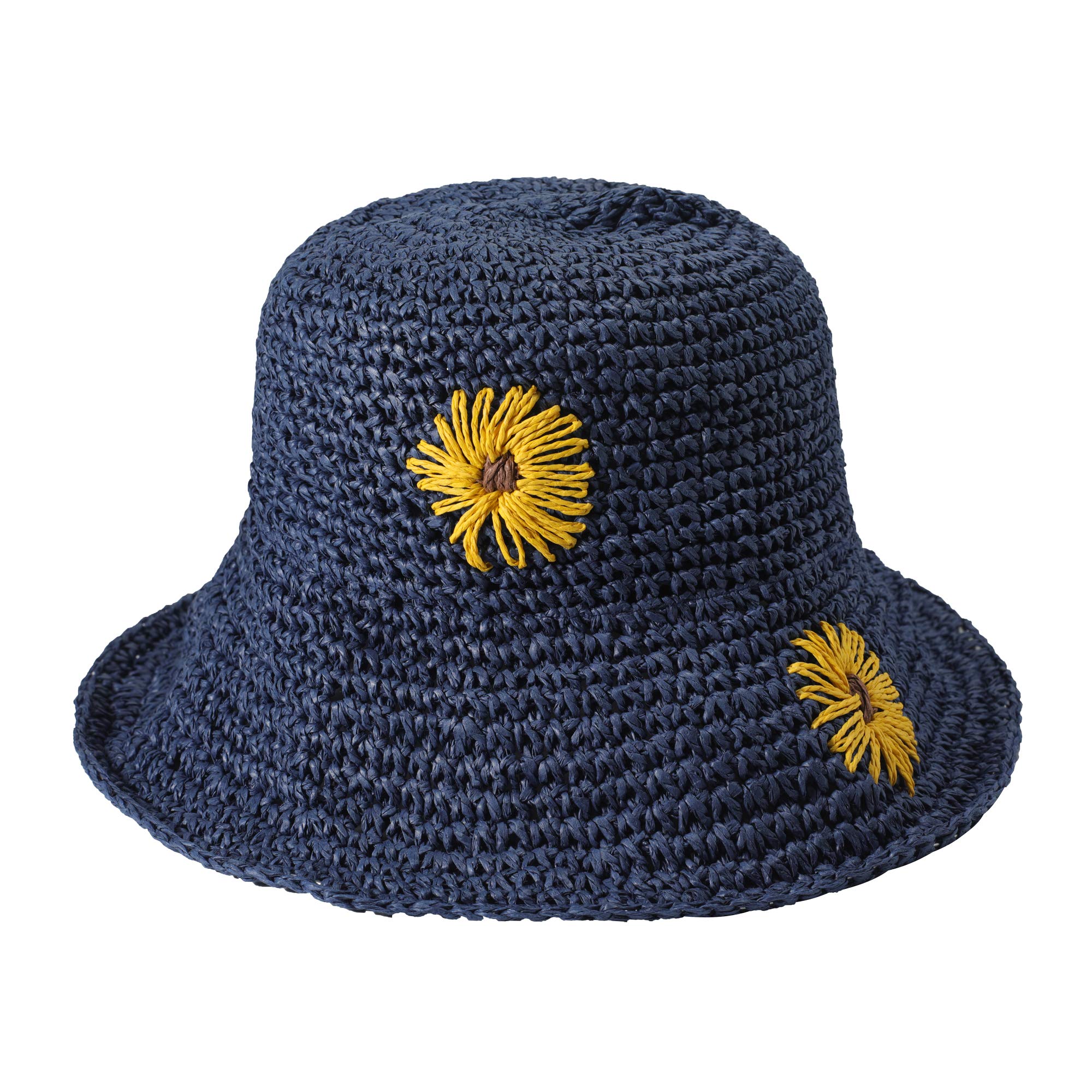 ZLYC Women Wide Brim Floppy Sun Hat Foldable Summer Straw Hat Bucket Beach Hats (Sunflower Khaki)