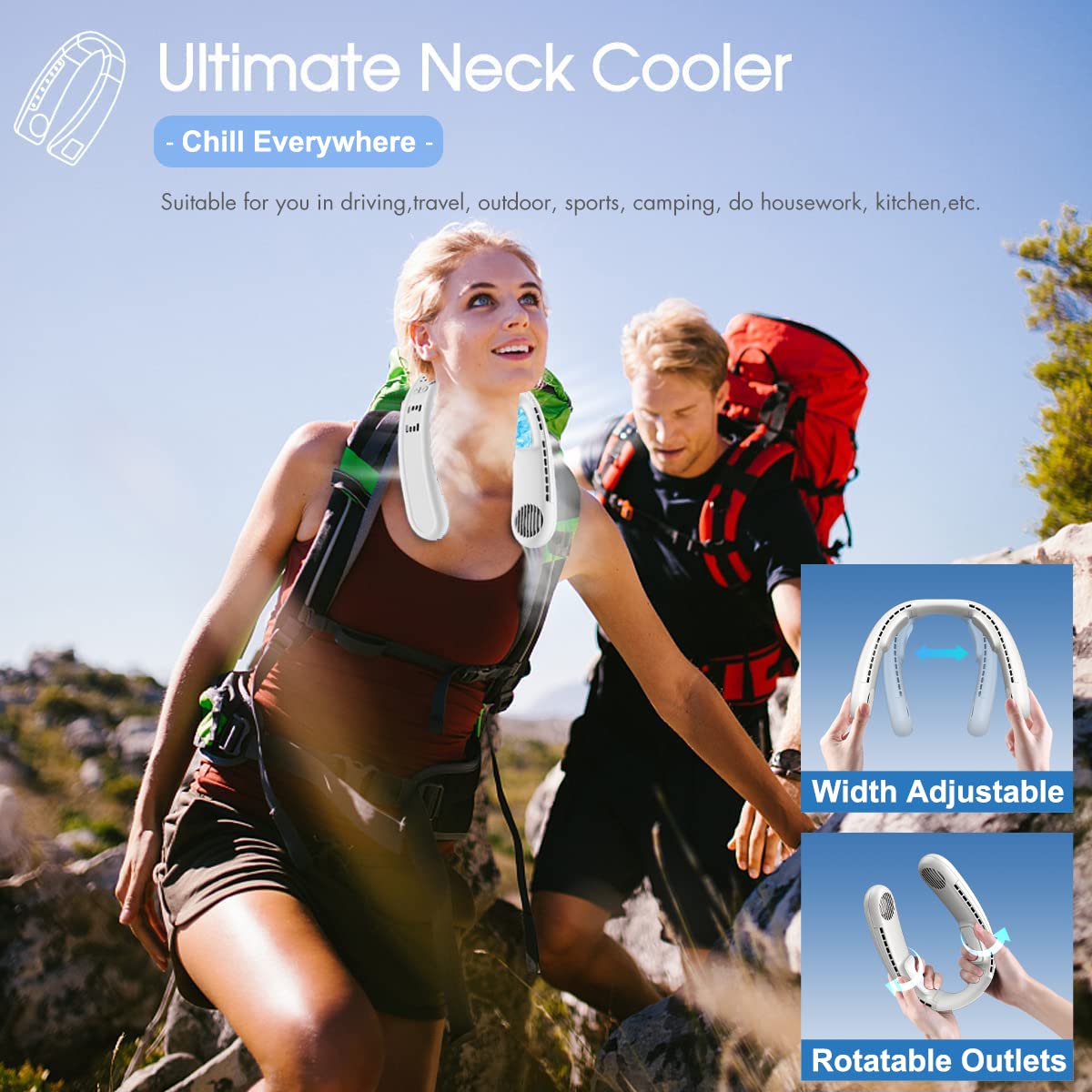 Portable Neck Fan, Upgraded Neck Air Conditioner with 2 Semiconductor Cooling Pads, Wearable Air Conditioner 360° Instant Cooling Personal Neck AC 4-Core 3 Speeds USB Rechargeable for Camping Travel
