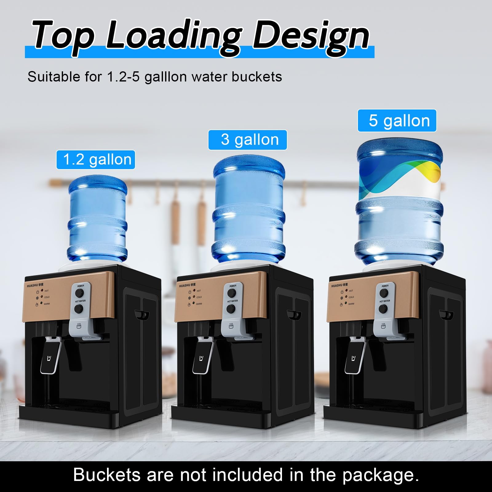 Top Loading Cooler Dispenser-Water Dispenser for 5 Gallon Bottle Desktop Electric Hot and Cold Dispenser, 3 Temperature Settings Boiling Water, Normal Ice Water(46-59℉) for 1 to 5 Gallon Bottles