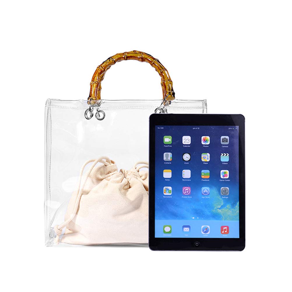 TENDYCOCO Top Handle Satchel Transparent Clutch Clear 2 in 1 Handbag PVC for Women