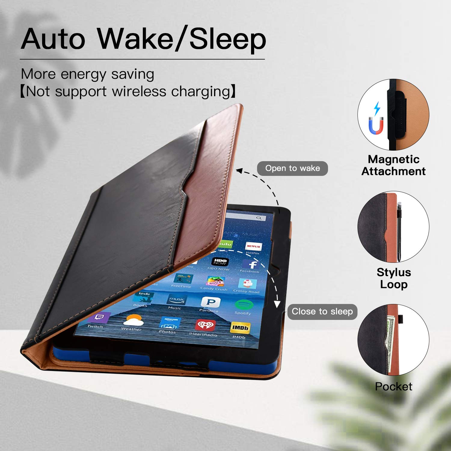 ZoneFoker Case for All-New Fire HD 8 Tablet(10th Generation,2020 Release)& Fire HD 8 Plus Tablet, PU Leather Folio Case Multi-Angle Viewing Smart Auto Wake/Sleep Cover with Stylus Holder