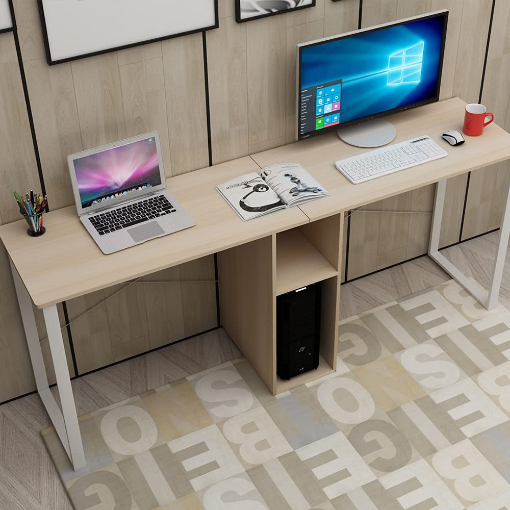 sogesfurniture Large Double Workstation Computer Desk 78 inches Dual Desk Home Office Desk 2-Person Computer Desk Computer desks with Storage,White Oak BHUS-HZ011-200-MO-NEW