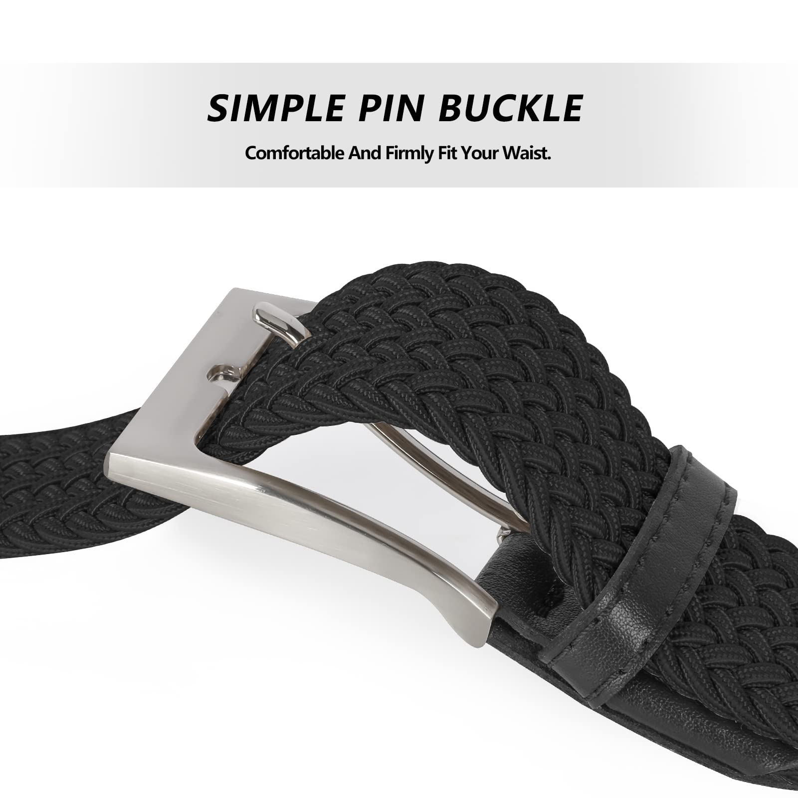 WONDAY Elastic Stretch Mens Belt, Casual Woven Braided Belt, Golf Belts for Men Jeans in Gift Box(Black,L)