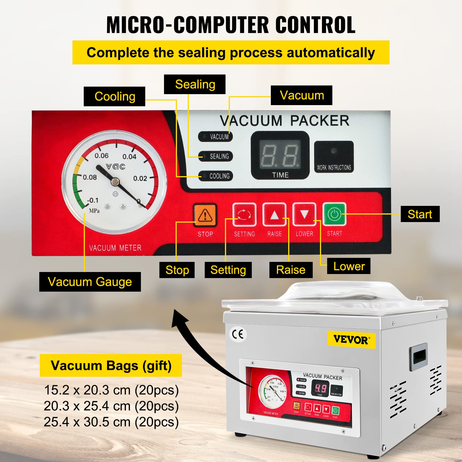 VEVOR Chamber Vacuum Sealer, DZ-260A 6.5 m³/h Pump Rate, Excellent Sealing Effect with Automatic Control, 110V Kitchen Packaging Machine for Fresh Meats, Fruit Saver, Home, Commercial Using