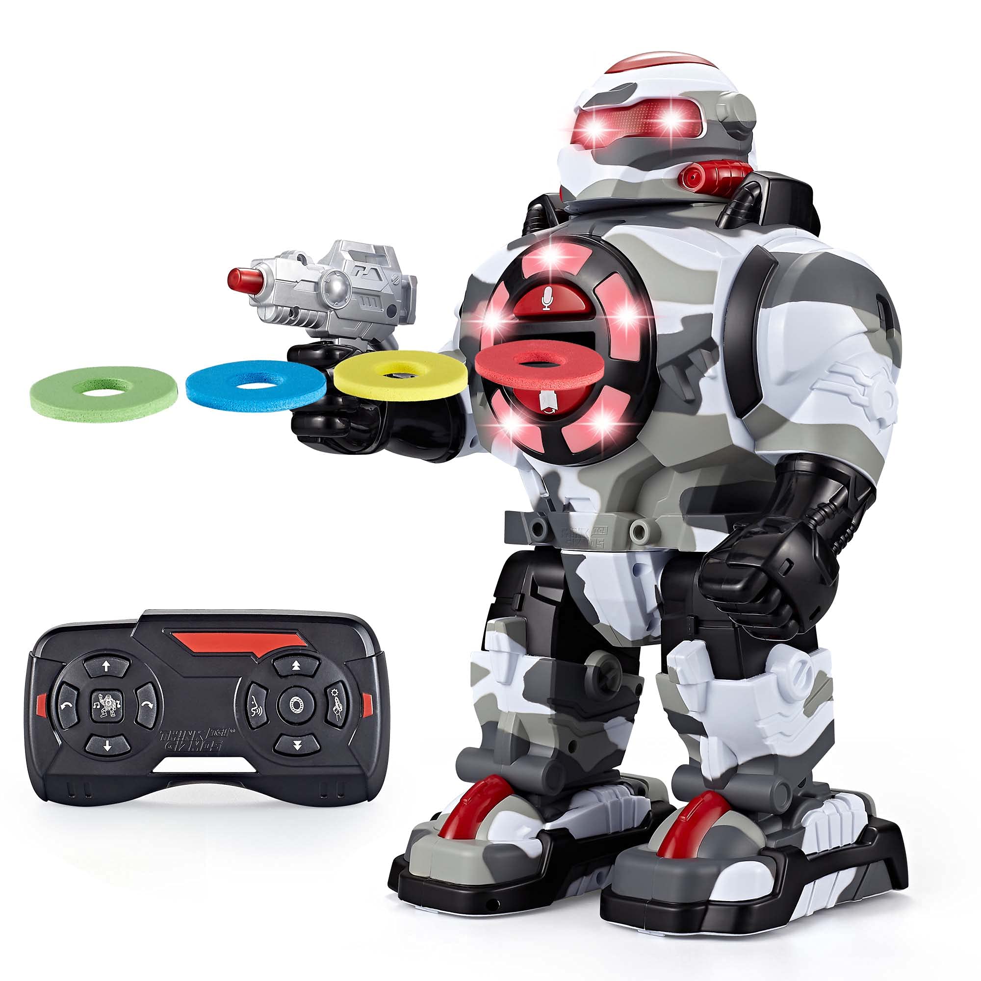 Think Gizmos RoboShooter RC Robot Toys for Kids Ages 5+ Feature Packed Remote Control Robot with Voice Recording, Fast Firing Foam Discs, Dances and Plays Music. (Camo White)