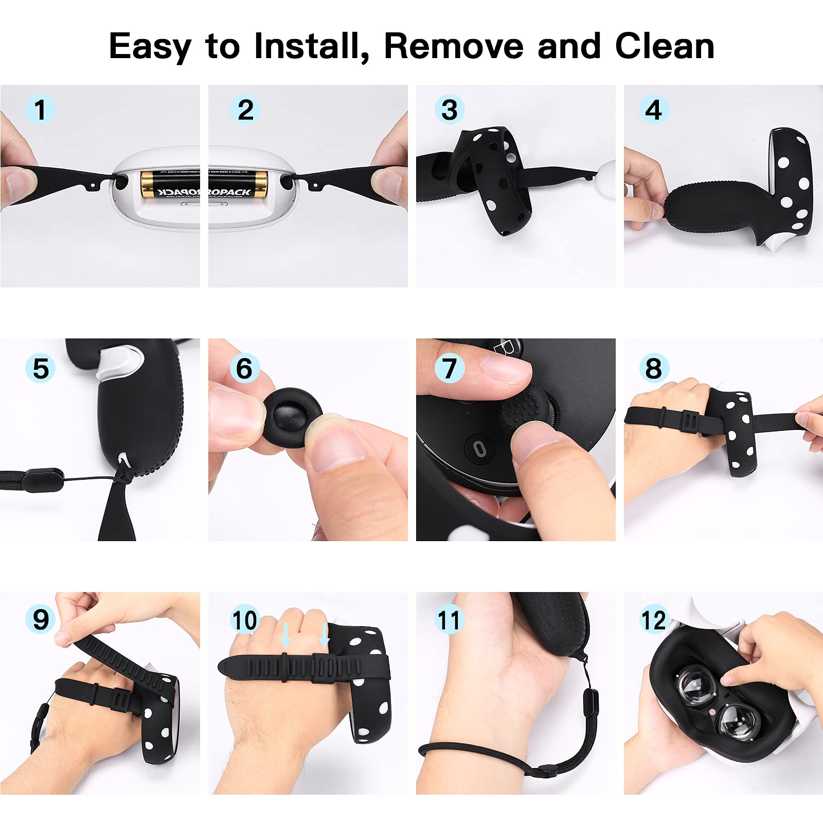 Zivasa Touch Controller Grips Cover for Oculus Quest 2 Silicone and Face Cover Pad, Adjustable Hand Knuckle Straps and Wrist Straps VR Anti-Throw Protective Sleeve Accessories