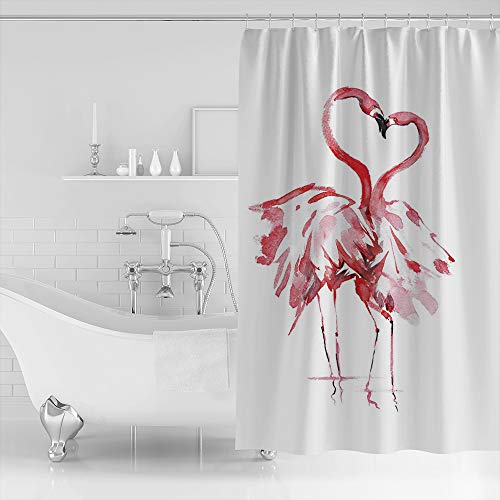 RainbowDay Shower Curtain Sets for Bathroom Decor with 12 Hooks, Valentine's Day Love Flamingo 72x72 Inch Bath Curtain Washable Shower Curtain for Bathtub