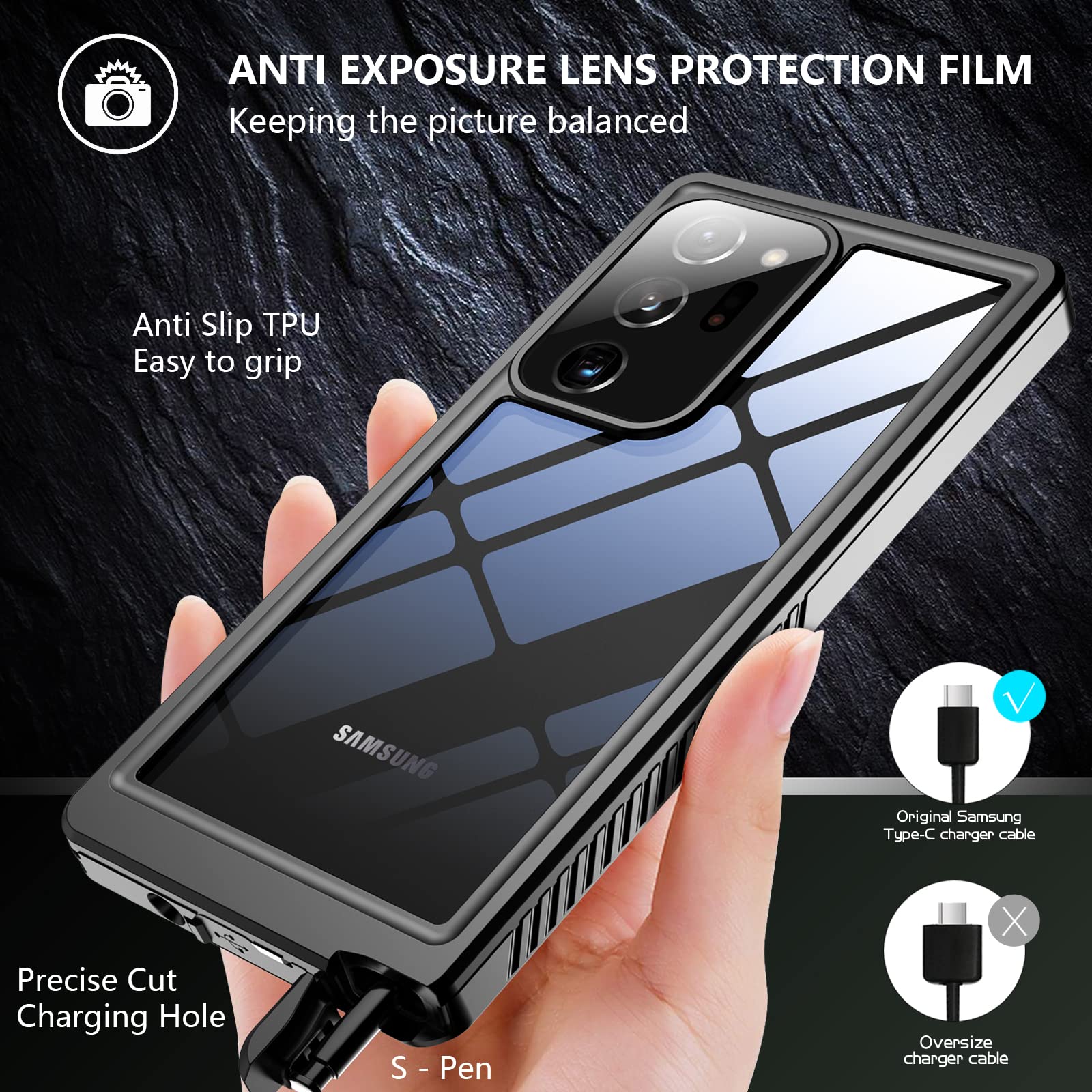 Temdan for Samsung Galaxy Note 20 Ultra Case Waterproof, Built in Screen Protector 360° Full Body Heavy Duty Shockproof IP68 Waterproof Note 20 Ultra Case for Samsung Note 20 Ultra 5G 6.9" Black