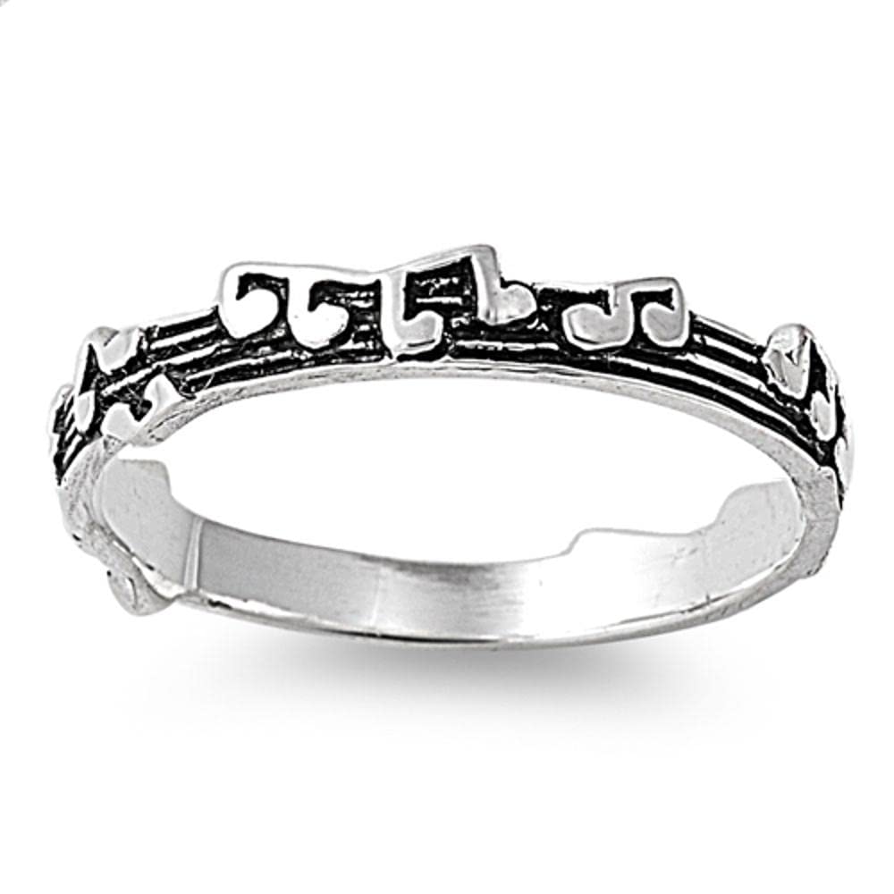 Sterling Silver Women's Music Note Song Ring Classic 925 Band 3mm Size 8