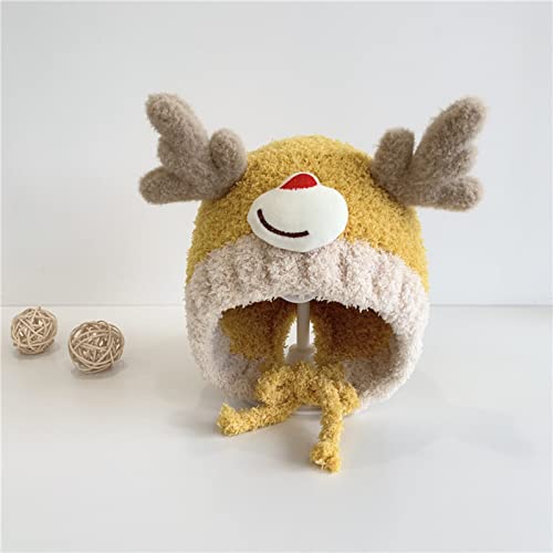 wjiNFDFG Funny Christmas Hat Baby Hat Winter Christmas Little Deer Horn ChildrenPullover Hat Boys and Girls (Yellow, one Size)