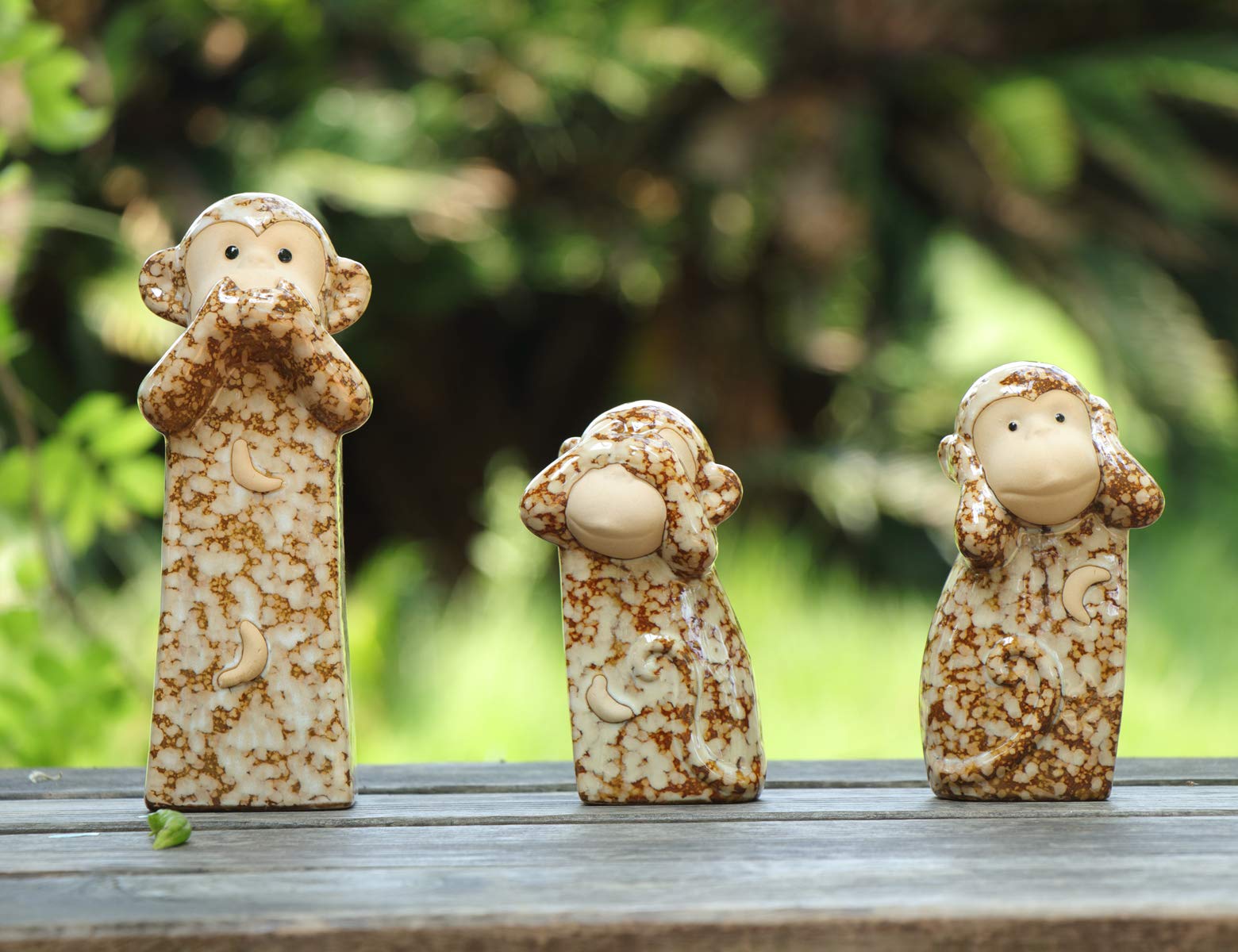 Rmdusk Hear See Speak No Evil Monkey Figurines, Ceramic Animal Statues Sculptures, Home Garden Décor Gift (Set of 3)