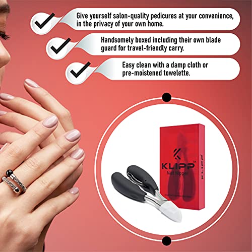 Toe Nail Clippers for Thick Nails β KLIPP Toenail Clippers Ingrown and Cuticle Nipper Trimmer Made of Rustproof Stainless Steel with Short Curved Blades, Ergonomic TPU Grips and Dual Spring Mechanism