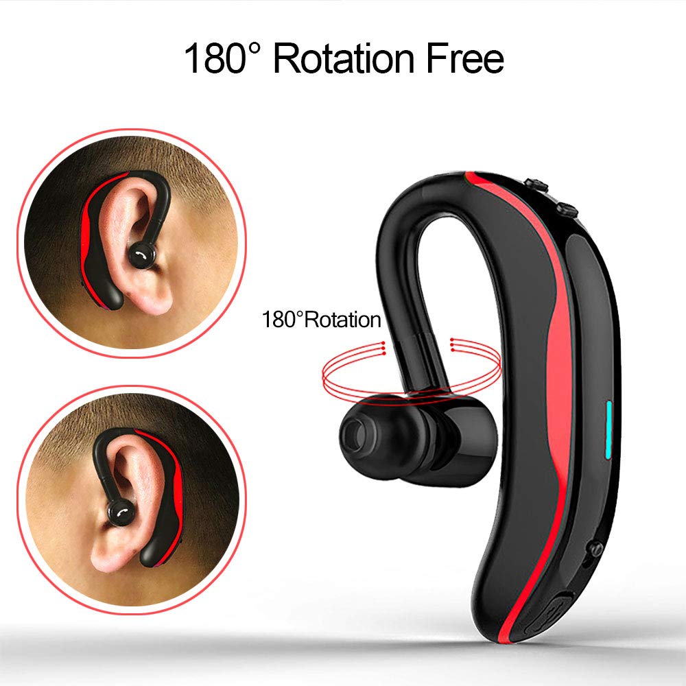 SLuB True Wireless Bluetooth Single Earbud with Microphone 17-18 Hours Playtime Noise Cancelling Waterproof Ear-Hook Sport Headset for Cell Phone(Red)