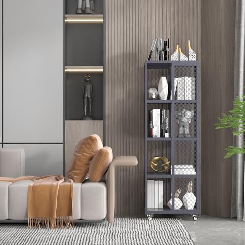 XYZTech Industial Style Shelving Open Shelves with Wheels Cold Rolled Steel Rolling Shelf 4-Tier Display Rack Shelf Unit on 360° Casters