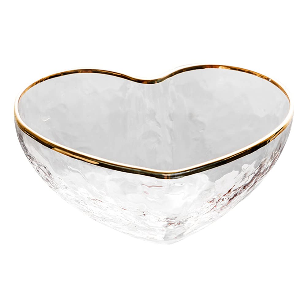 VOSAREA Glass Salad Bowl Heart- Shape Fruit Bowl Ice Cream Soup Bowl Candy Dishes Serving Bowl Plate Tableware for Desserts Pasta Dinner Snack Appetizer Popcorn