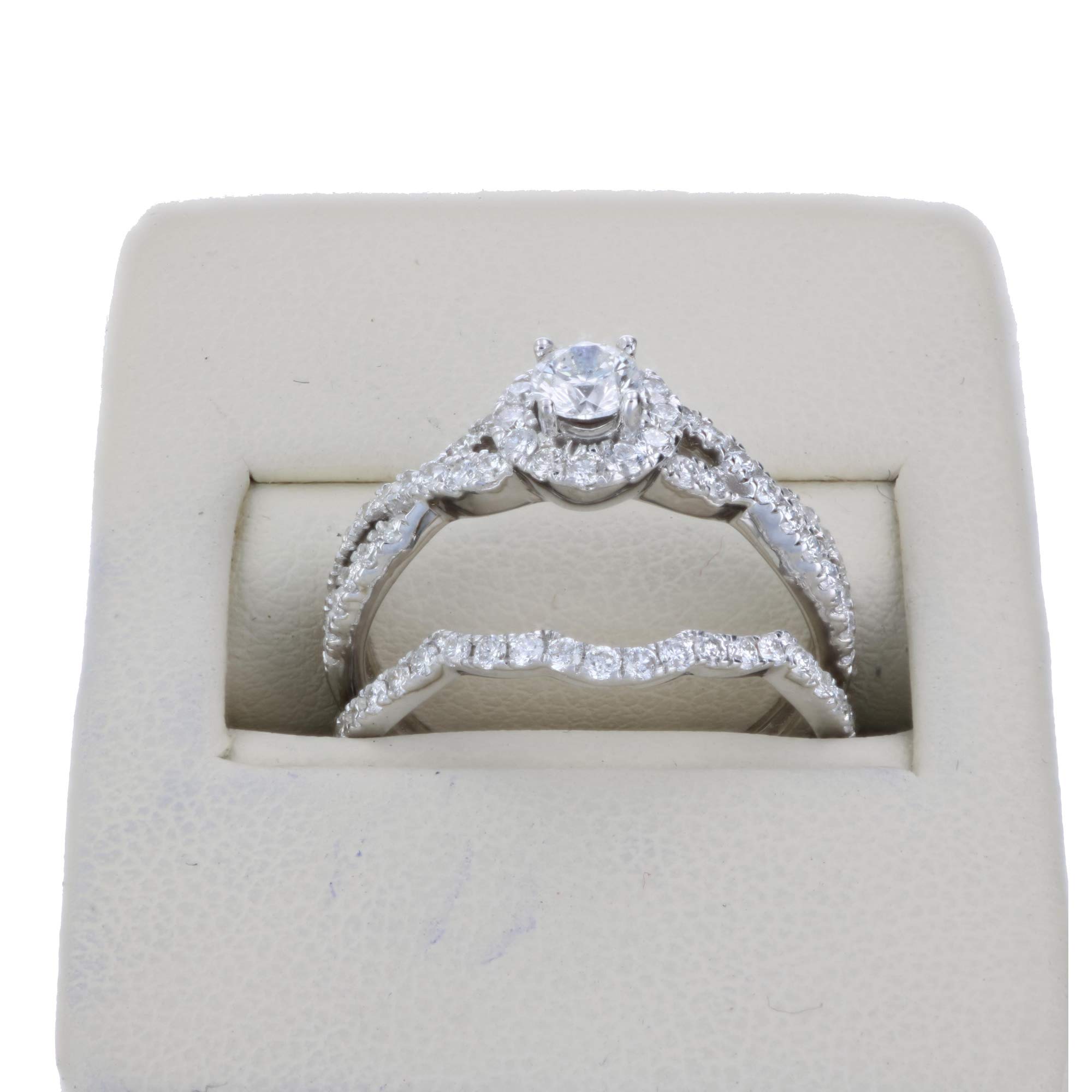 Vir Jewels 1 cttw Diamond Halo Criss-Cross Wedding Engagement Ring Set 14K White Gold Size 8
