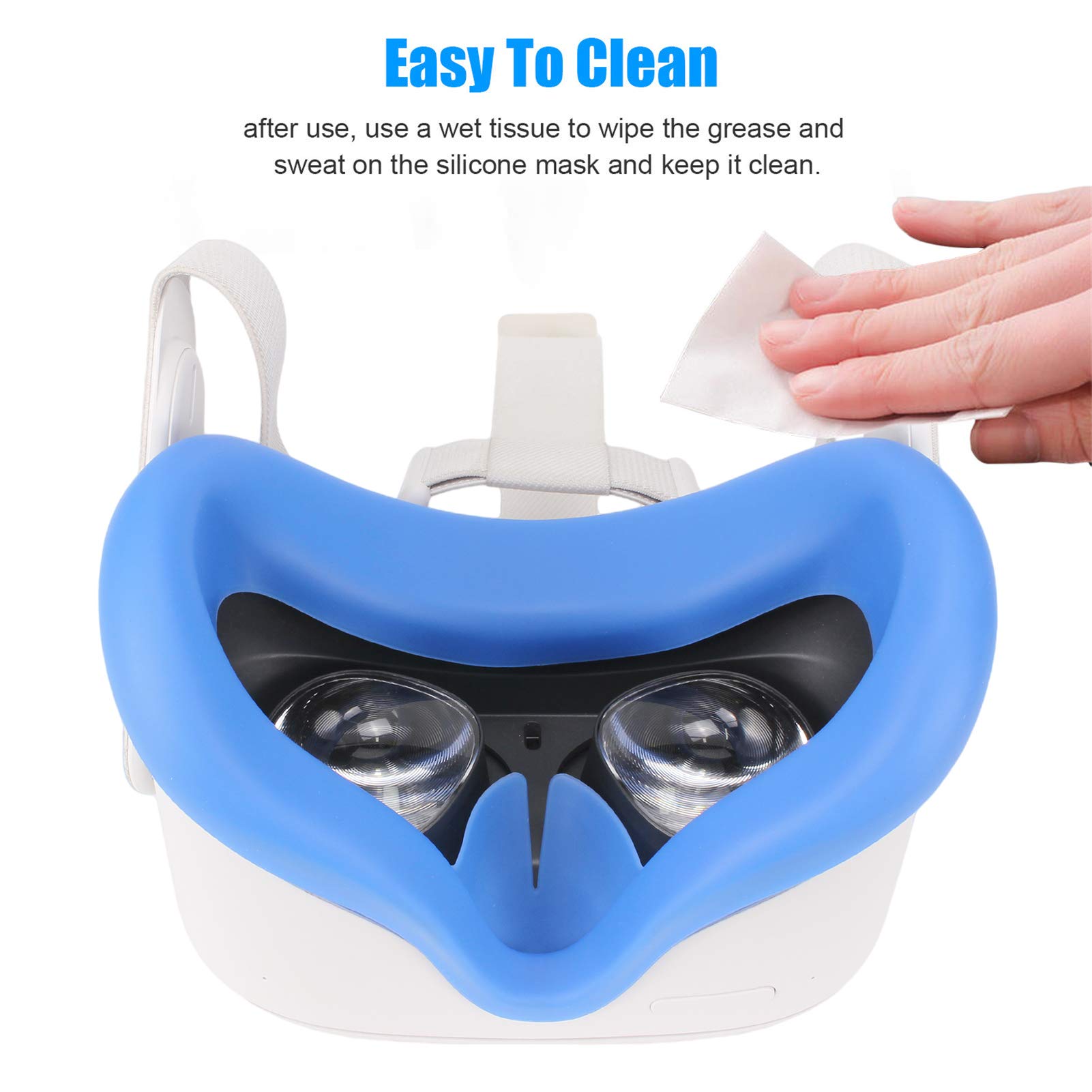 Silicone Mask for Oculus Quest 2, Face ABS Plastic Bracket Interface and Comfortable Silicone VR Face Pad and Lens Protection Cover(Blue)