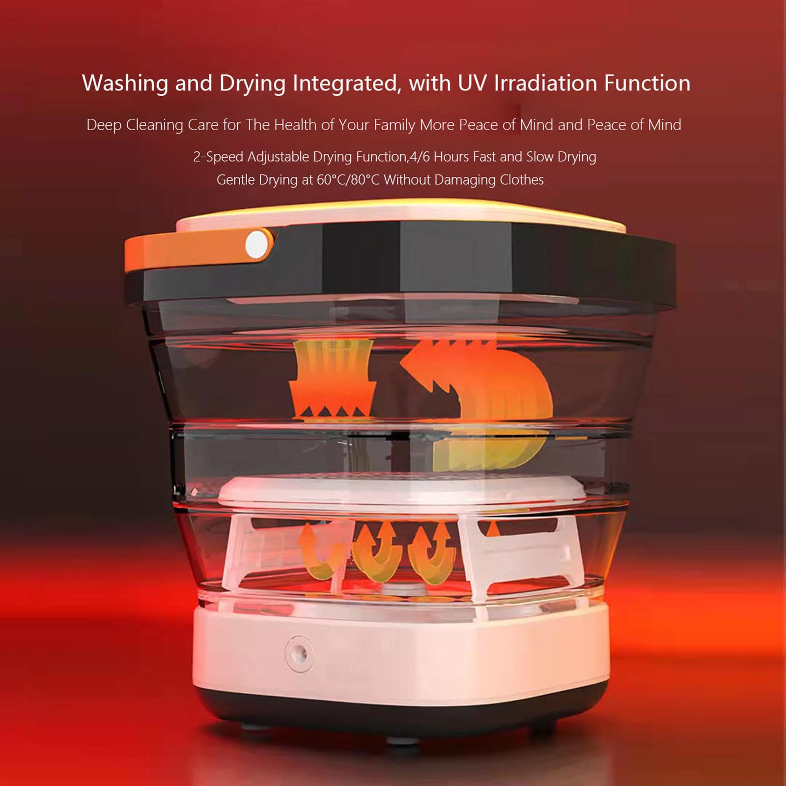 Portable Washer Machine for Apartments with 60/80℃ Drying and UV, Mini Wash Machine 4D Wave Wheel,Spin Dry for Small Rooms,Camping,RV Travel,Pink