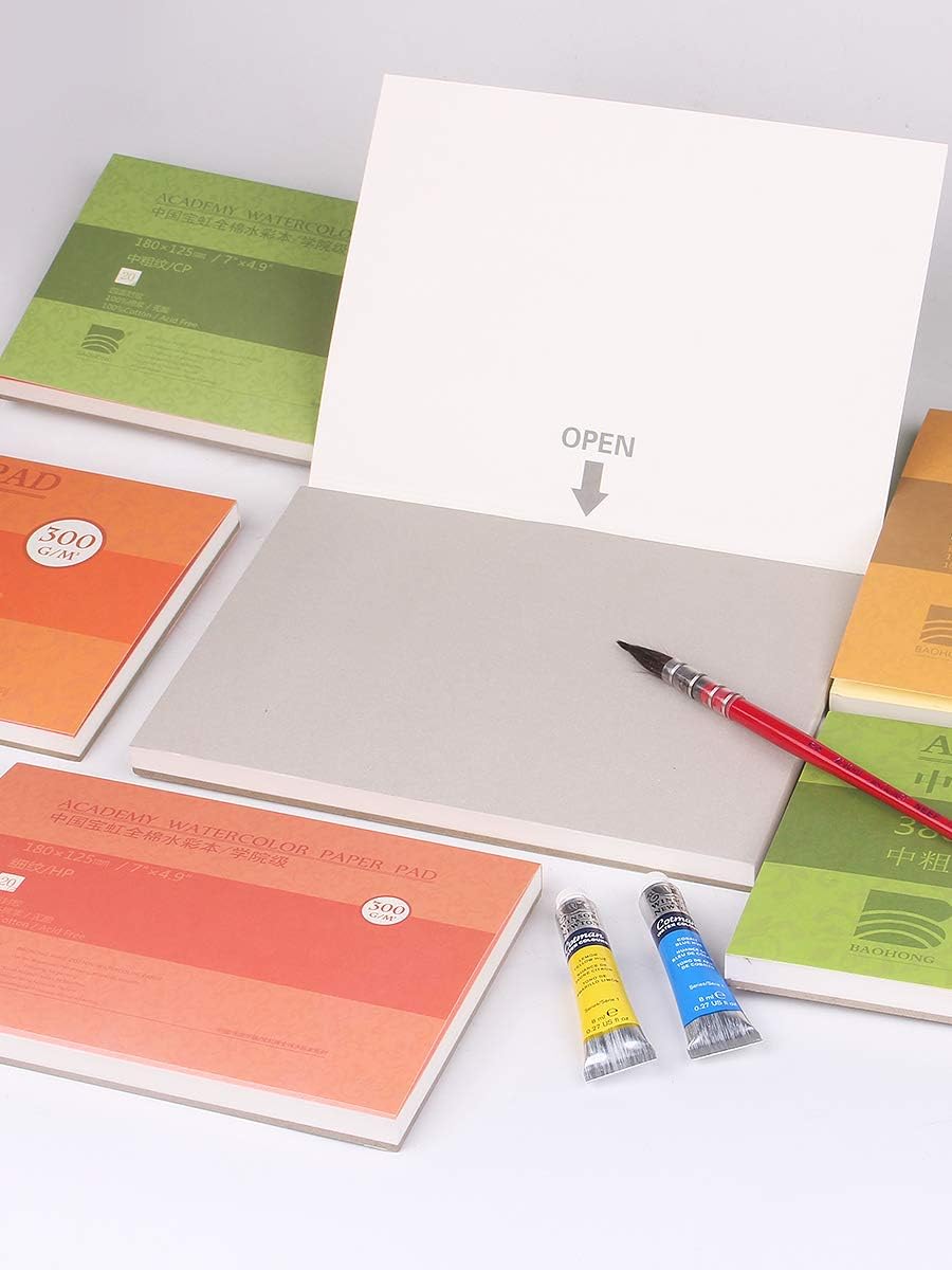 Watercolor Paper Block, BAOHONG Academy Grade Watercolor Block, 100% Cotton, Acid-Free, 140LB/300GSM, Cold Press Textured, 20 Sheets per Block (Cold Press 4.9"x7“”)