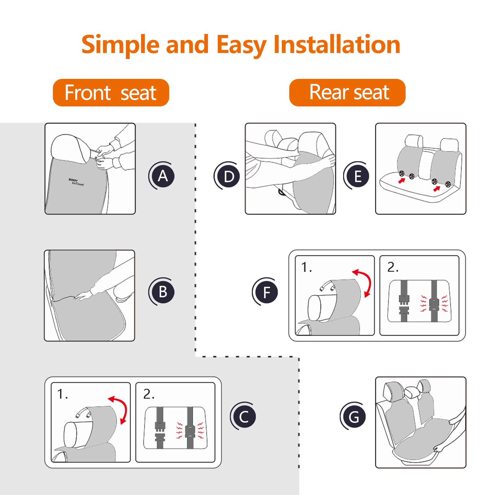 Sojoy Car Seat Covers Full Set Universal Fit Four Seasons Car Seat Towel Protector Easy to Use with Non-slip Bottom (Brown and Tan)