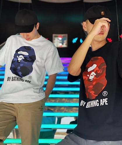 Unisex The Bathing Ape Head Short Sleeve Neck T-shirt Ape Head Cartoon Print Loose T-shirt (1,Medium,Medium)