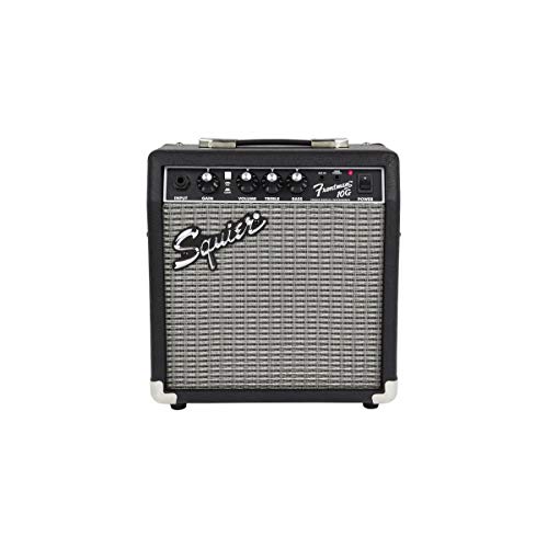 Squier Stratocaster Electric Guitar Pack, with 2-Year Warranty, Black, with Gig Bag, Frontman 10G, and accessories