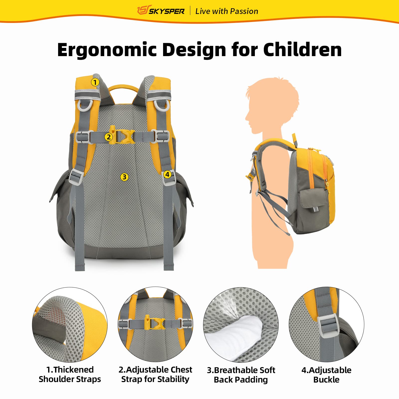 SKYSPER Kids Backpack 10L Toddler Backpack Travel Daypack for Preschool and Kindergarten(Yellow)