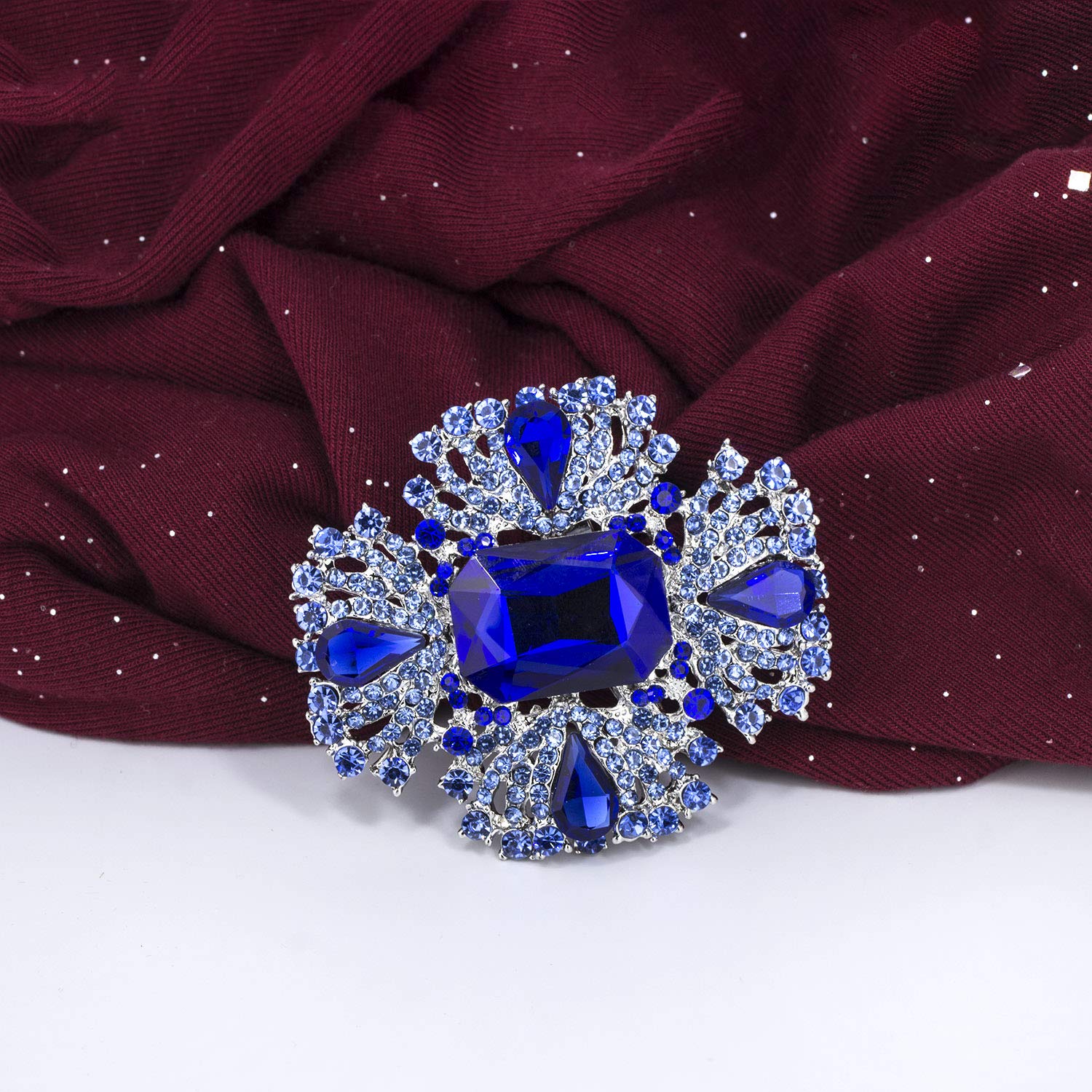 YOQUCOL Vintage Blue Austrian Crystal Rhinestone Brooch Pin Elegant Jewelry For Women