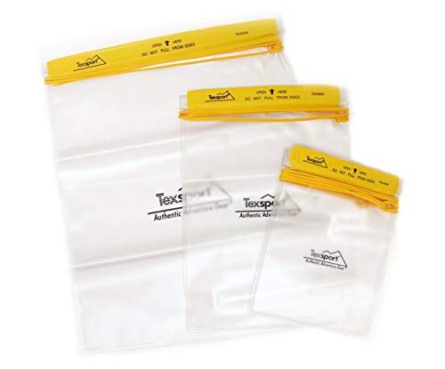 Texsport Waterproof Plastic Pouch Utility Bags - 3 Piece Set Multi Color, 7"x 5", 10" x 7", 13" x 10-1/2"