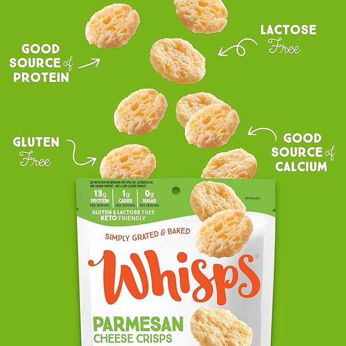 Whisps Cheese Crisps Parmesan Cheese | Protein Chips | Healthy Snacks | Protein Snacks, Gluten Free, High Protein, Low Carb Keto Food (2.12 Oz, 3 Pack)