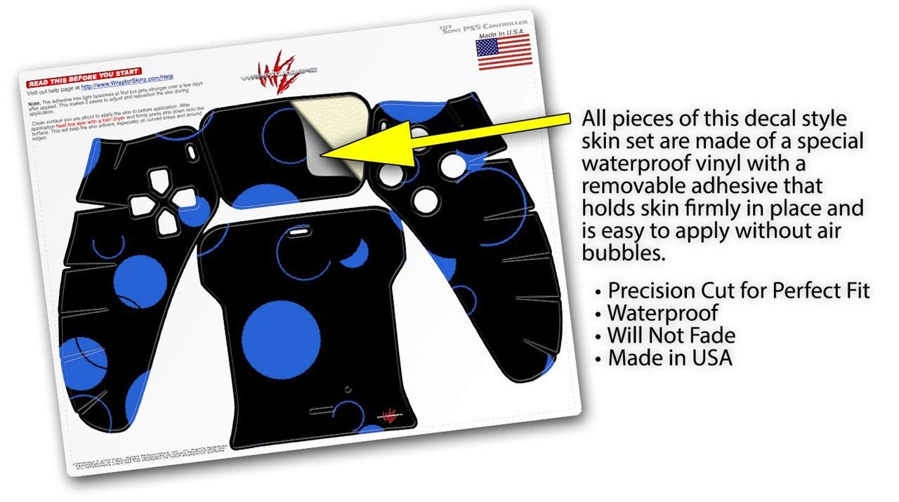 WraptorSkinz Skin Wrap compatible with Sony PS5 DualSense Controller Lots of Dots Blue on Black (CONTROLLER NOT INCLUDED)