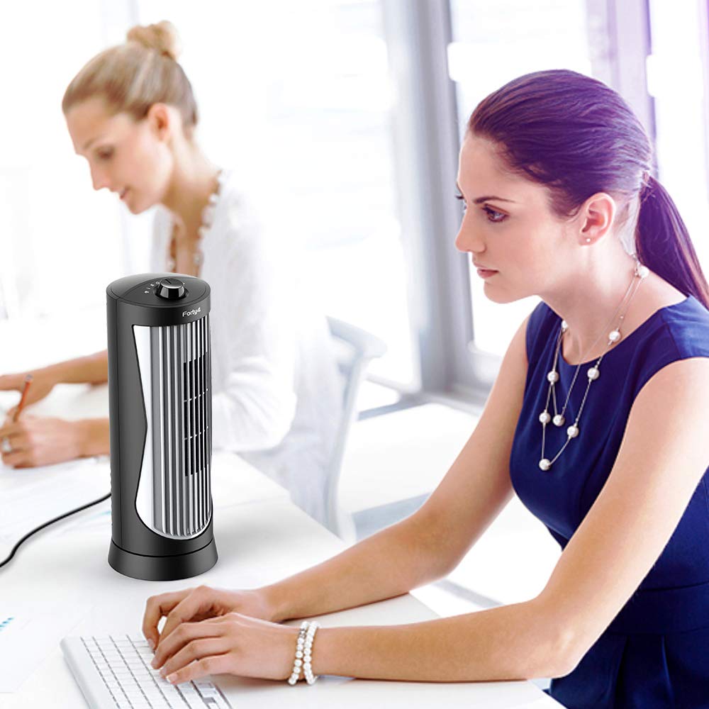 Small Oscillating Tower Fan, Portable Electric Desk Fan, Quiet Personal Cooling Fan, 13 Inch, Ultra-Slim, 2 Settings, Rotating Standing Fan Perfect for bedside Office Home Tabletop