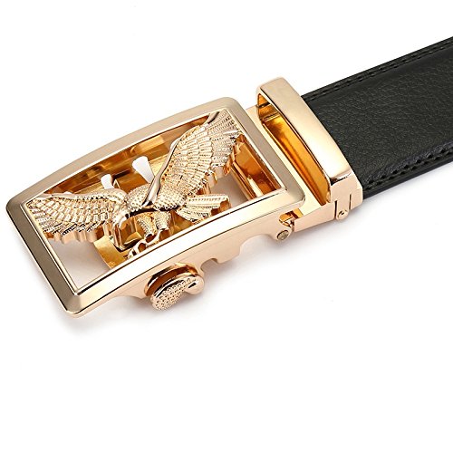 Volanic Men's Leather Ratchet Dress Belt with Gold Color Automatic Buckle
