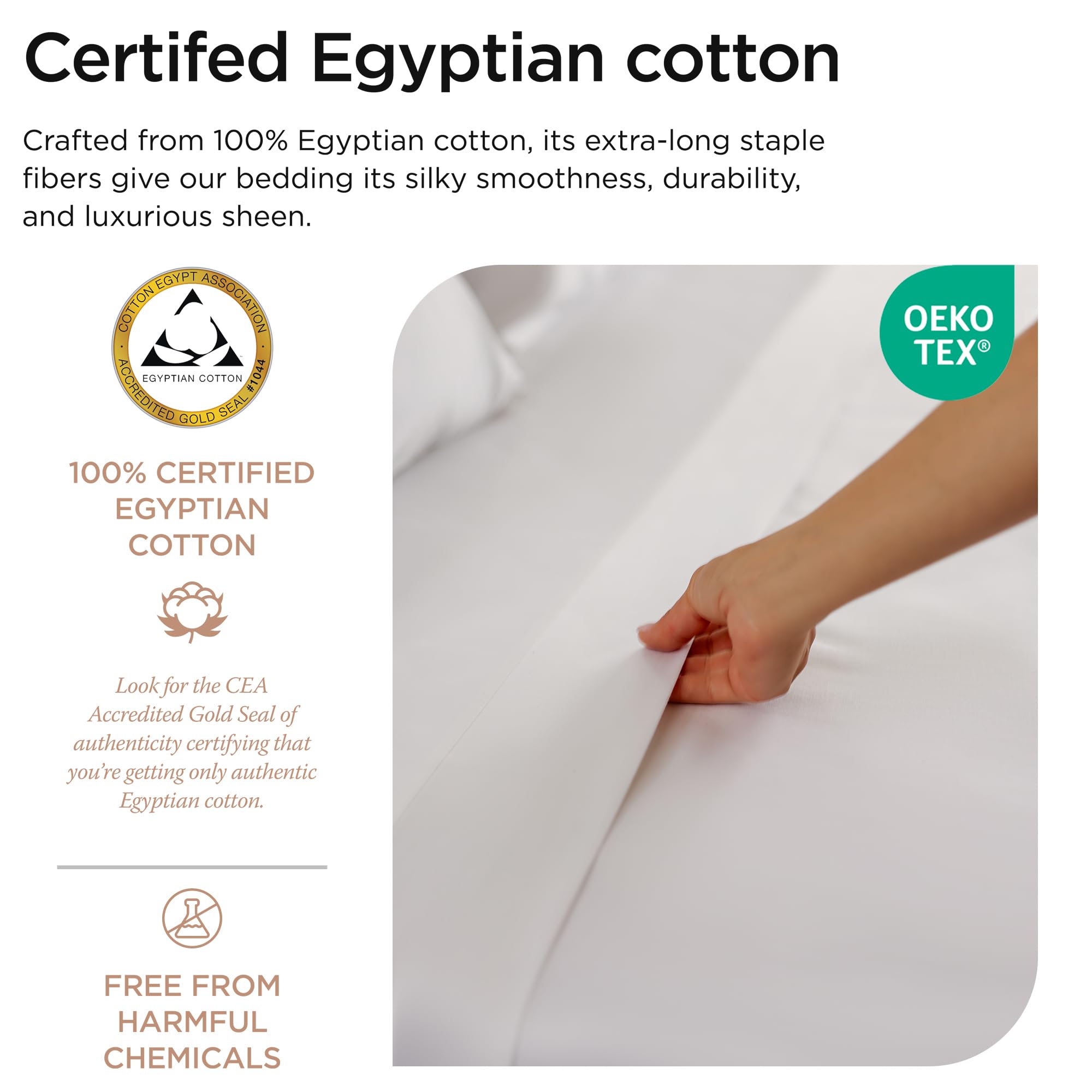Threadmill Egyptian Cotton Queen Sheet Set | 100% Certified Egyptian Cotton Sheets for Queen Size Bed | Queen Bed Sheets Set with Snug Fit 16" Deep Pocket | Soft Cooling Sateen Bedding Set | White