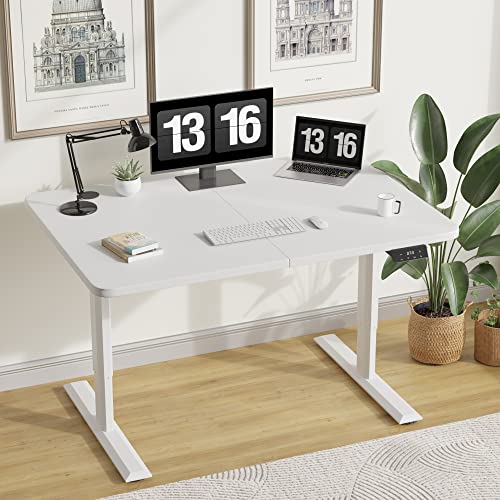 YESHOMY Electric Standing Desk Height Adjustable Table Ergonomic Home Office Workstation with Cup Holder and Headphone Hook, 43", White