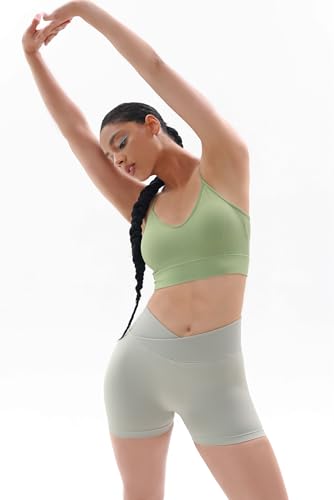 Vertvie Women's Workout Gym Shorts Booty V Cross Spandex Yoga Biker Shorts Scrunch Butt High Waisted Athletic Leggings (Grey Green,Small)