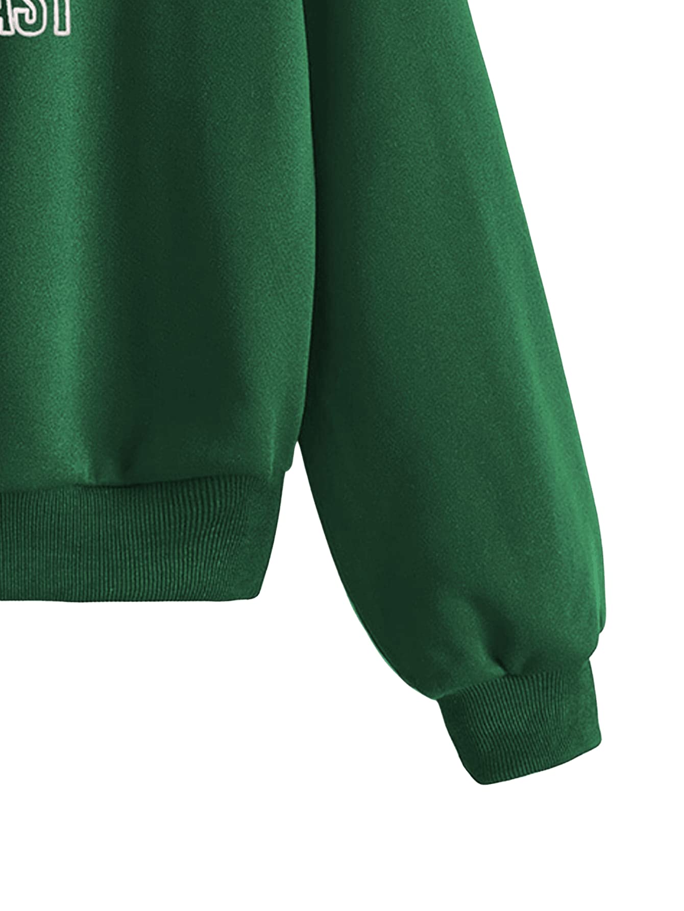WDIRARA Women's Letter Graphic Print Round Neck Long Sleeve Sweatshirt Top Deep Green L