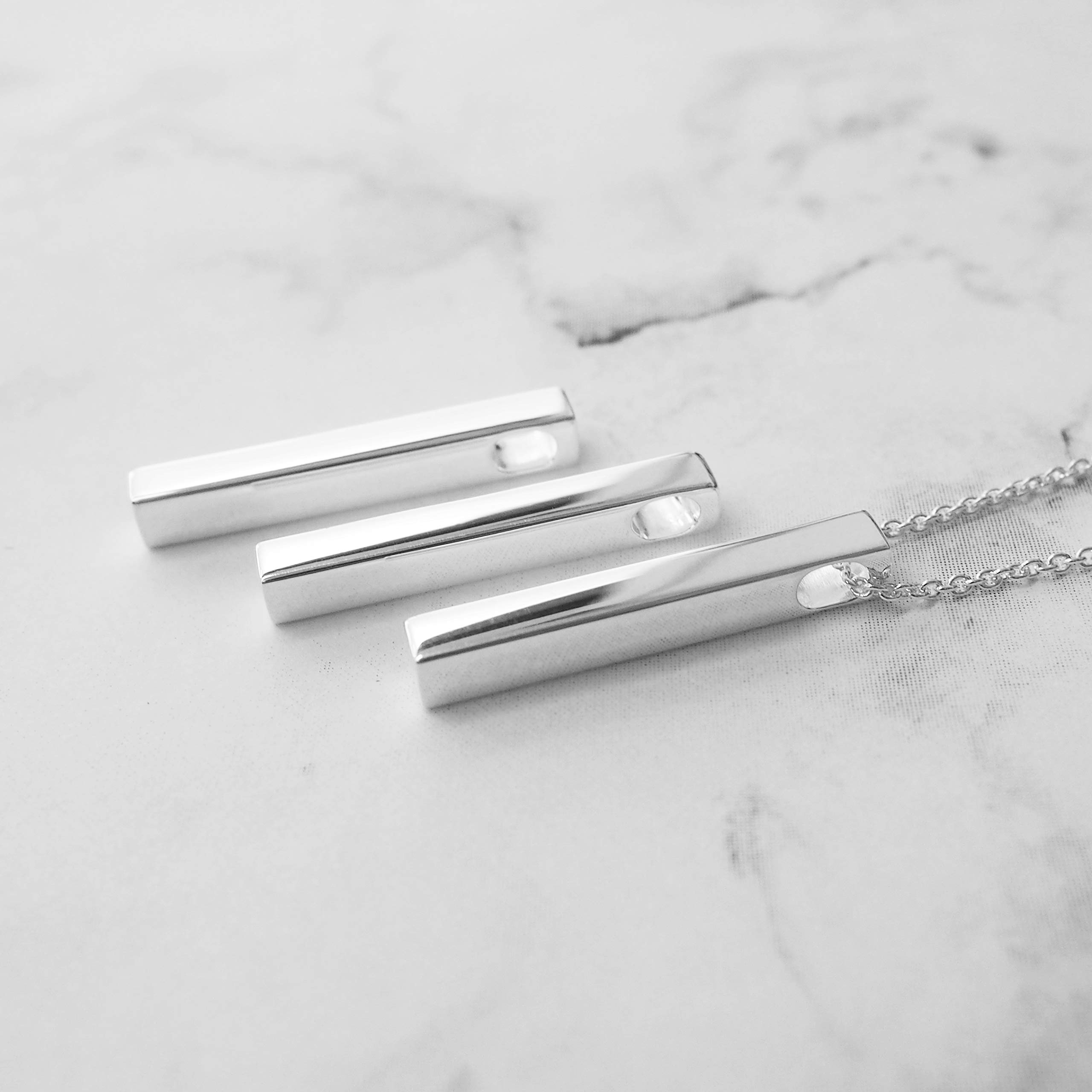 Sterling Silver Plain Vertical Bar Pendant Necklace, 18"
