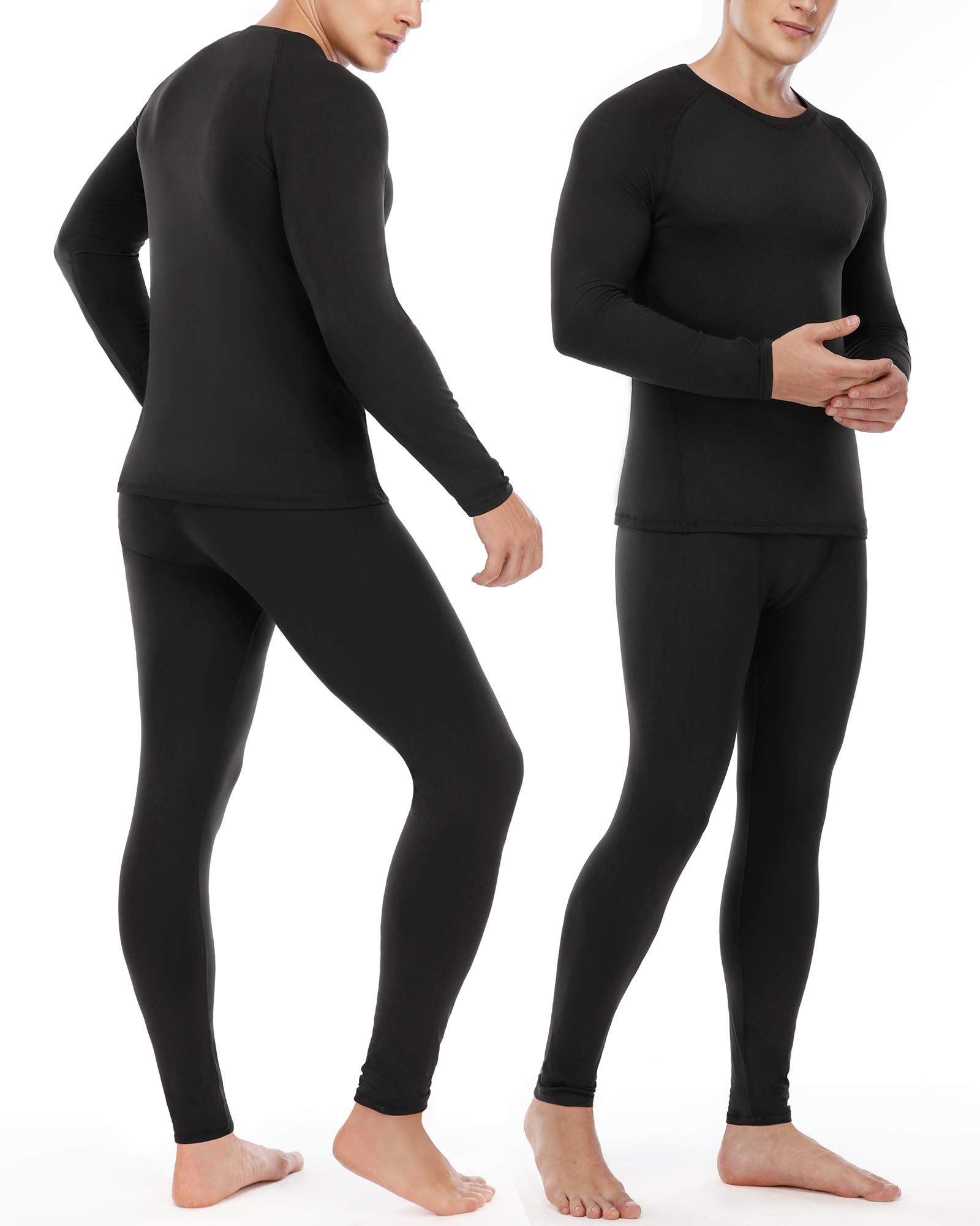 Roadbox Thermal Underwear for Men Microfleece Lined Long Johns Top and Bottom Set Black