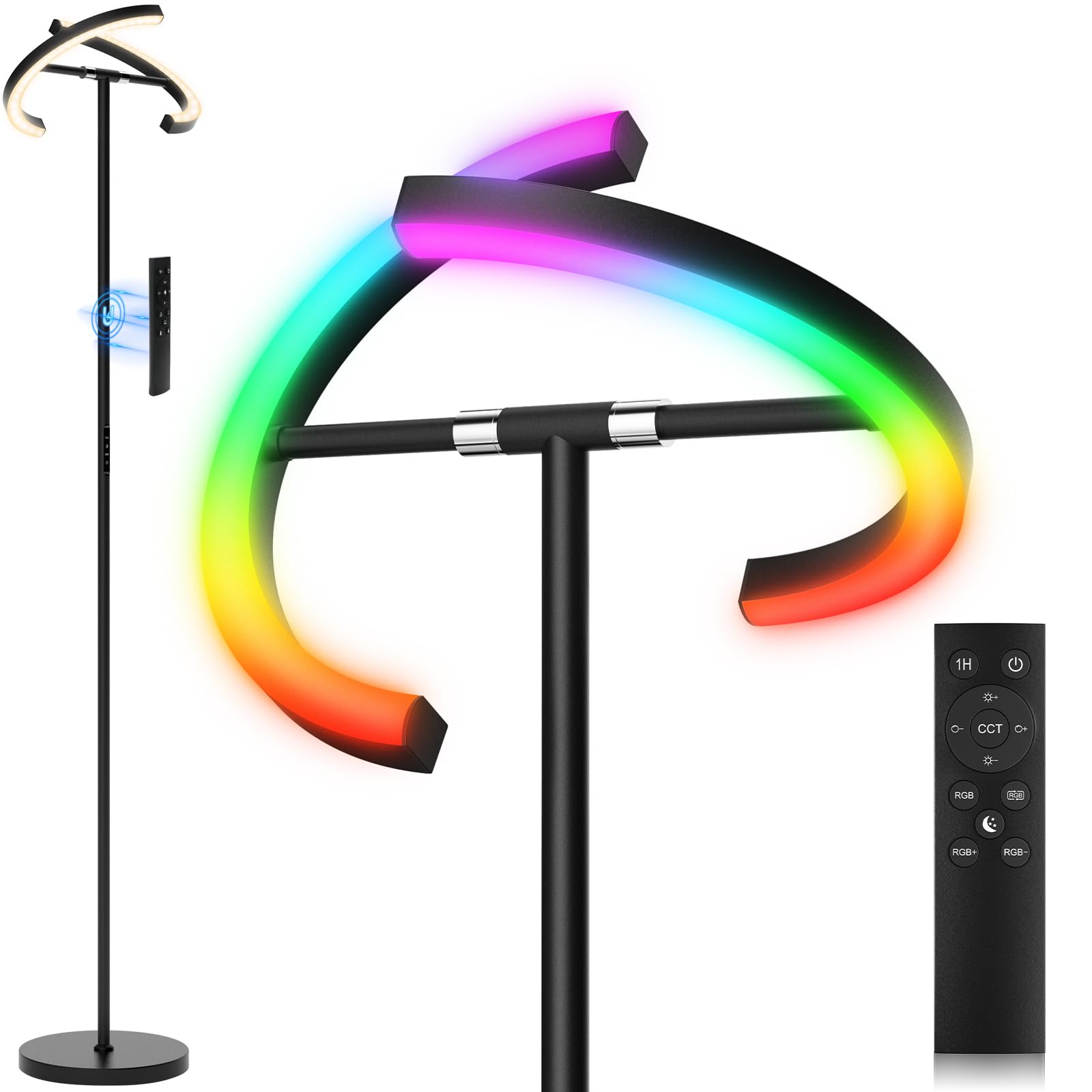 SIBRILLE Upgraded RGBCW Floor Lamp, Bright Color Changing RGB Standing Lamp, Modern Stepless Dimmable LED Tall Lamp with Remote Control, 20W 3000-6000K Floor Lamps for Living Room, Bedroom, Office