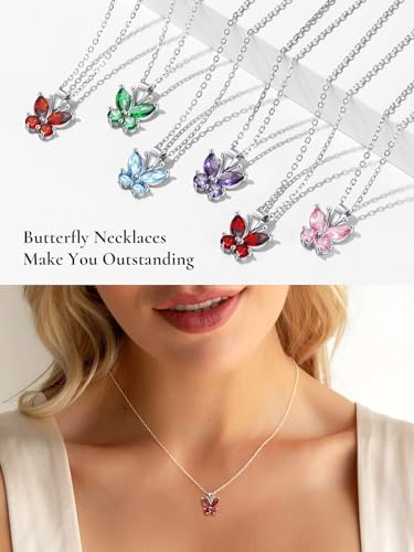 SILVERCUTE Light Blue Butterfly Pendant Necklace 925 Sterling Sterling Silver Cute Insect Animal Pendant & Chain for Women