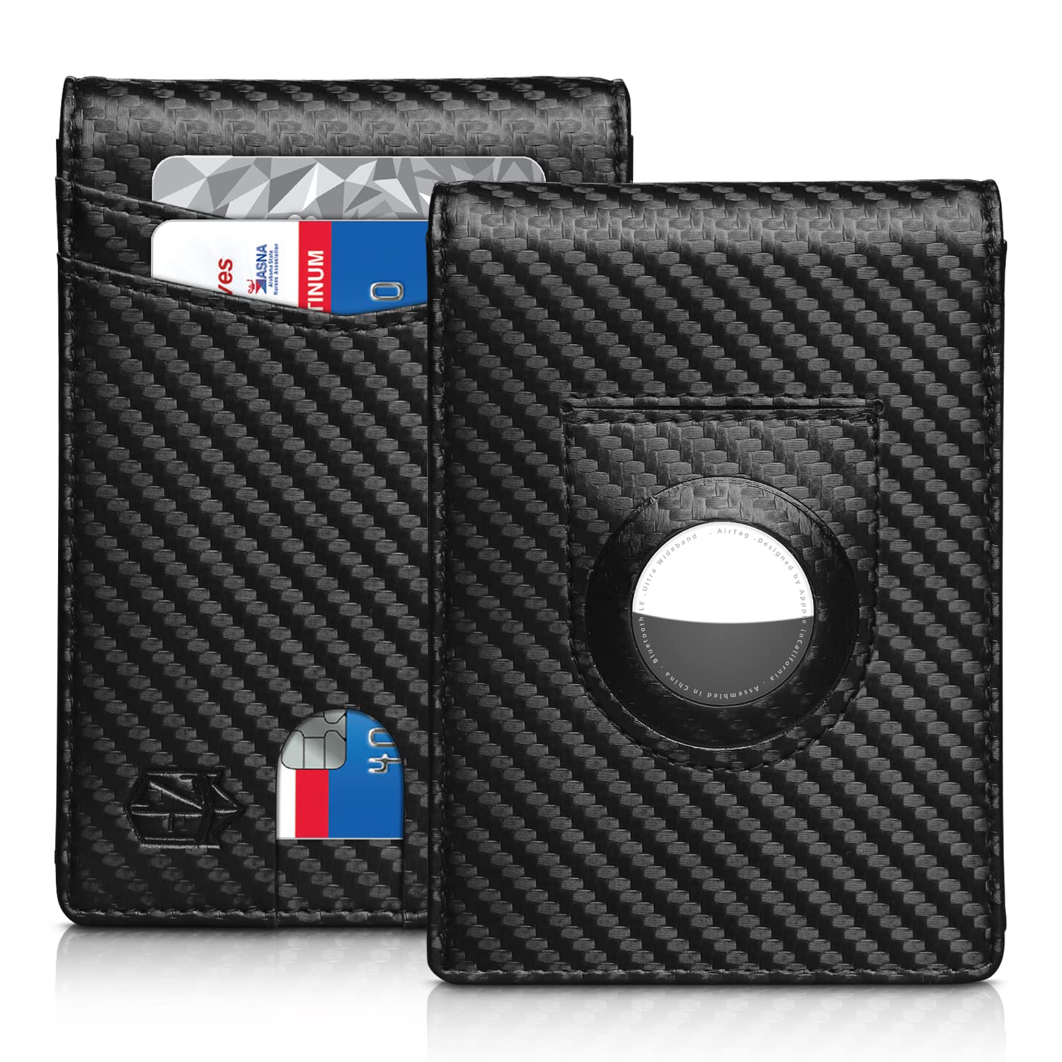 Zitahli Airtag-Wallet-Mens-Slim-RFID Wallet Leather with Airtag Holder 12 Card Slots Slim with ID Window Money Clip Gift Box