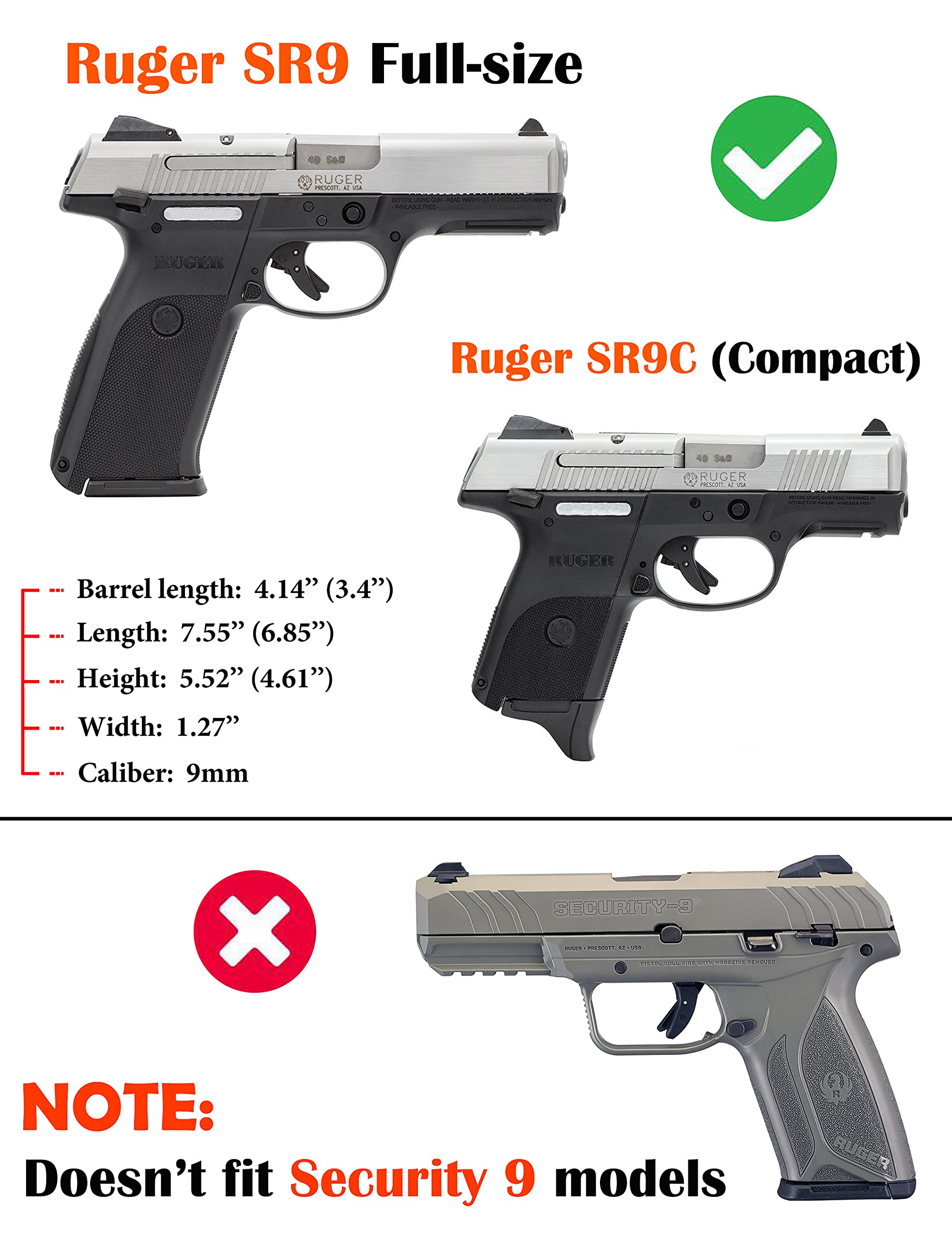 SR9C Holster for Ruger SR9 Full-size, SR9 Compact(Not for Security 9), Outside Waistband OWB Paddle SR9 Gun Holster, 360° Adjustable Cant/Fast Release - Right Handed