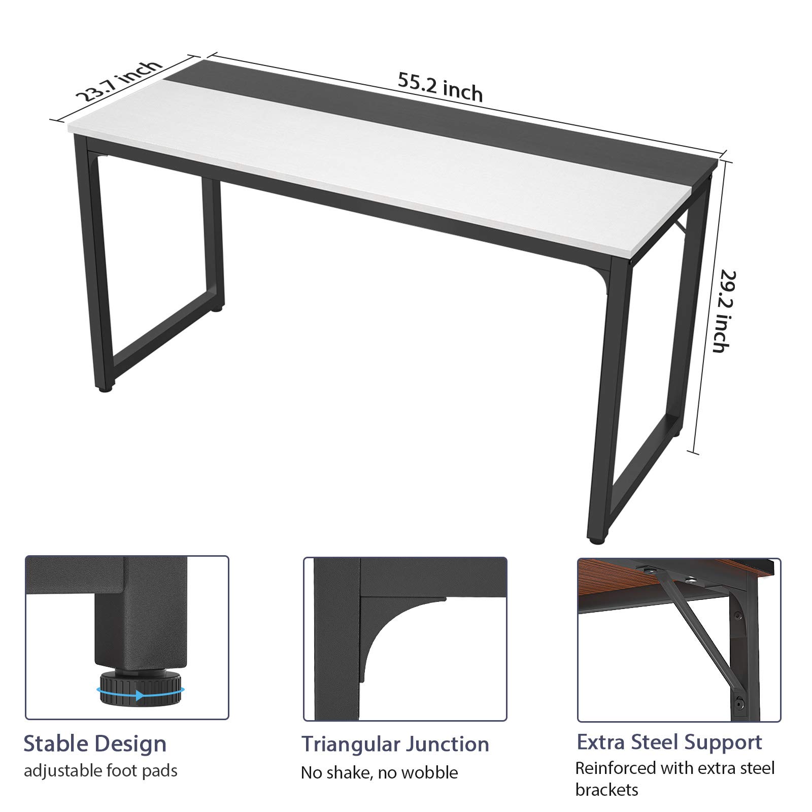 Topfurny Desk Computer Desk 55 Inch Home Office Study Writing Desk Modern Simple Sturdy PC Laptop Desk Table Gaming Desks Wooden Desk Space Saving Easy to Assemble Desk, White and Black