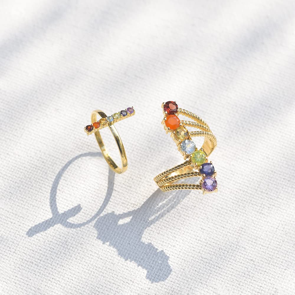 YoTreasure 2x2MM Dainty Chakra Ring Solid 925 Sterling Silver Gold Plated Jewelry